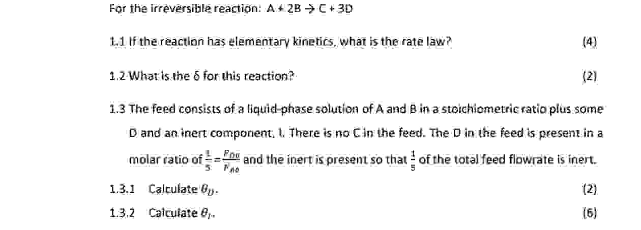 Solved For the irreversible reaction: A+2B→C+3D1.1 ﻿If the | Chegg.com
