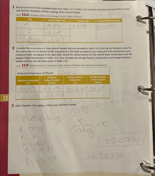 13 1 Record your three most consistent trials from | Chegg.com