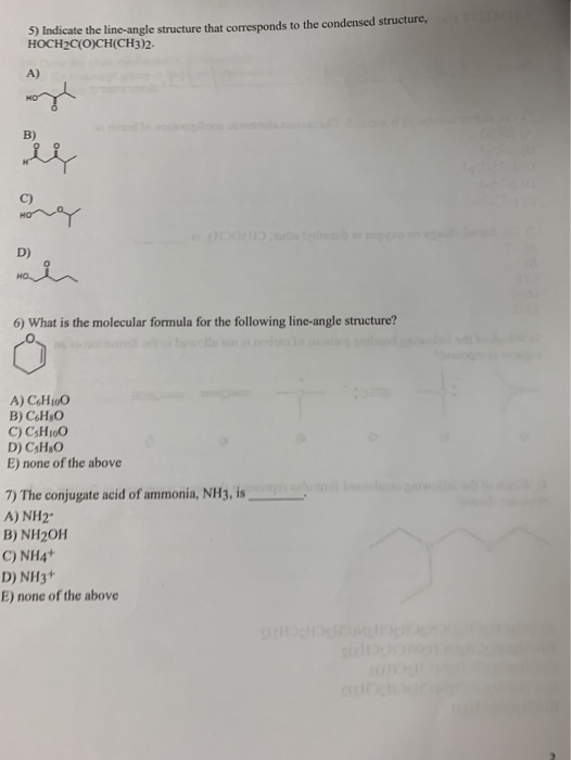 Solved 5) Indicate the line-angle structure that corresponds | Chegg.com