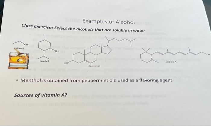 Solved Examples of Alcohol Class Exercise: Select the | Chegg.com