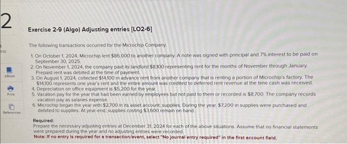 Solved Exercise 2.9 (Algo) Adjusting entries [LO2.6] The | Chegg.com