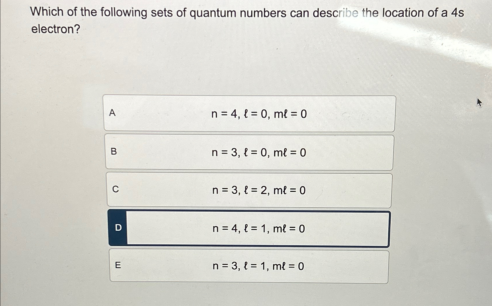 Solved Which of the following sets of quantum numbers can | Chegg.com
