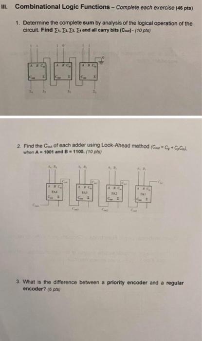 Solved III. Combinational Logic Functions - Complete each | Chegg.com