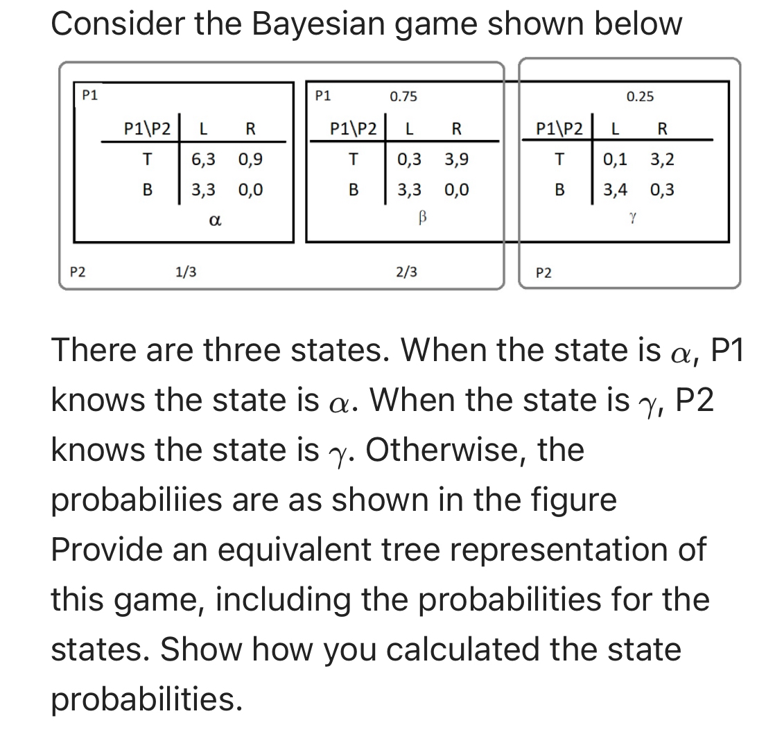 Solved Consider the Bayesian game shown belowThere are three | Chegg.com