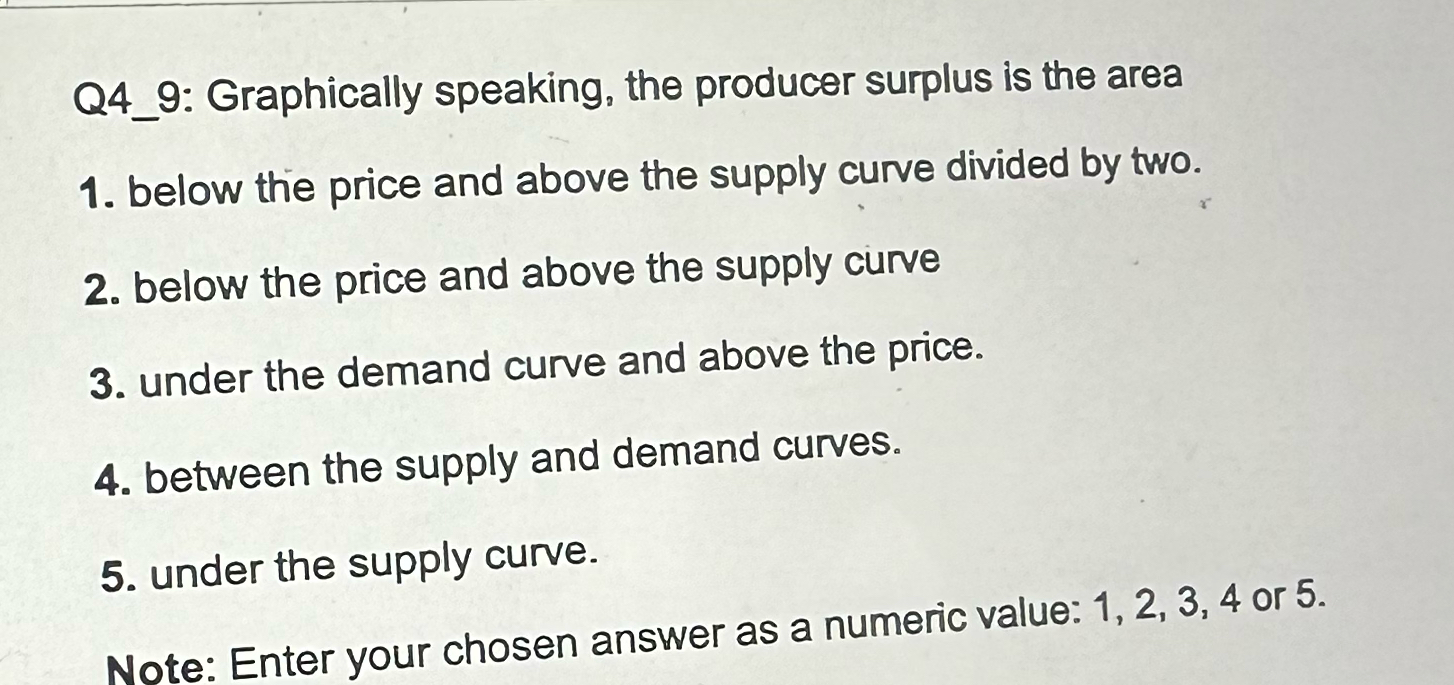Solved Q4_9: Graphically speaking, the producer surplus is | Chegg.com