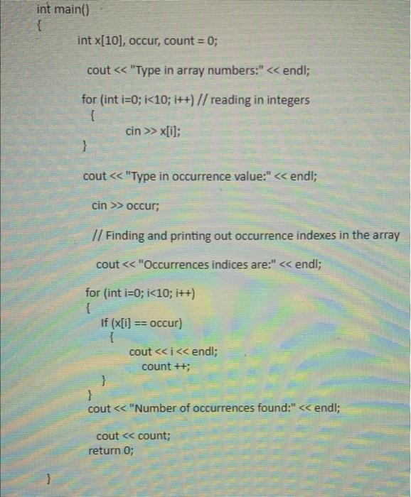 Solved int main() { int x[10], occur, count = 0; cout