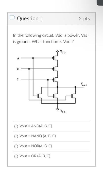 Solved In the following circuit, Vdd is power, Vss is | Chegg.com