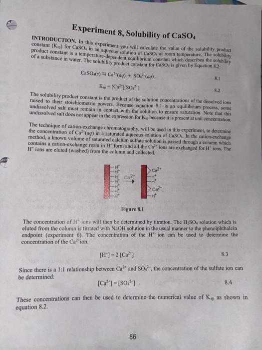 Solved Experiment 8, Solubility of CaSO4 INTRODUCTION. In | Chegg.com