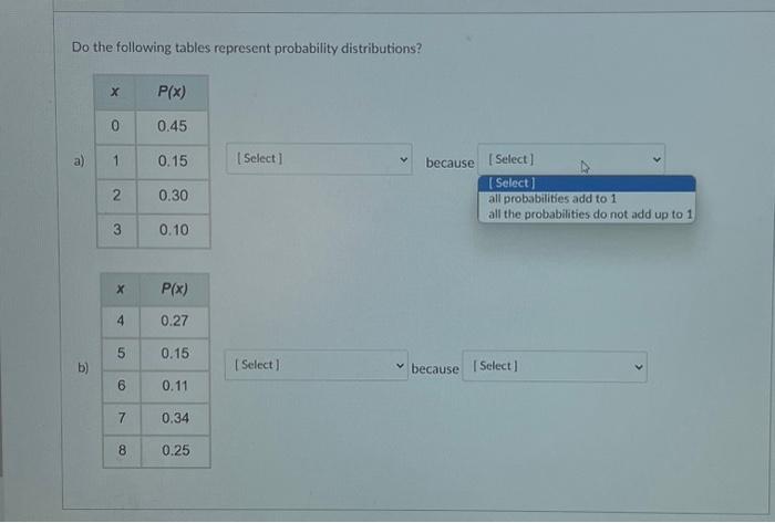 Solved Do the following tables represent probability | Chegg.com