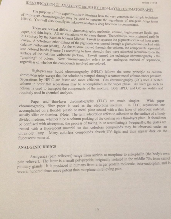 Solved IDENTIFICATION OF ANALGESIC DRUGS BY THIN-LAYER | Chegg.com