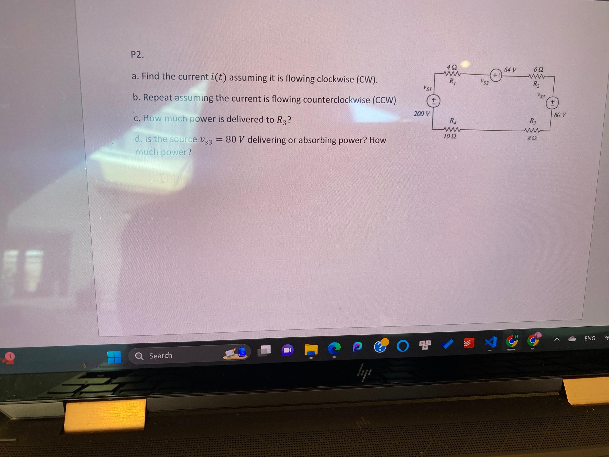 Solved P2.a. ﻿Find the current i(t) ﻿assuming it is flowing | Chegg.com