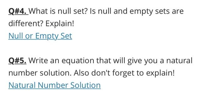 Solved Q#4. What is null set? Is null and empty sets are | Chegg.com