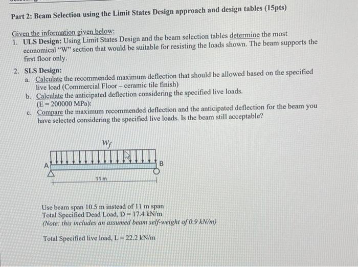 Solved Part 2: Beam Selection using the Limit States Design | Chegg.com