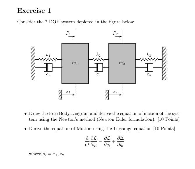 Solved Exercise 1 Consider the 2 DOF system depicted in the | Chegg.com