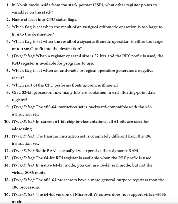 Solved 1. In 32-bit mode, aside from the stack pointer | Chegg.com