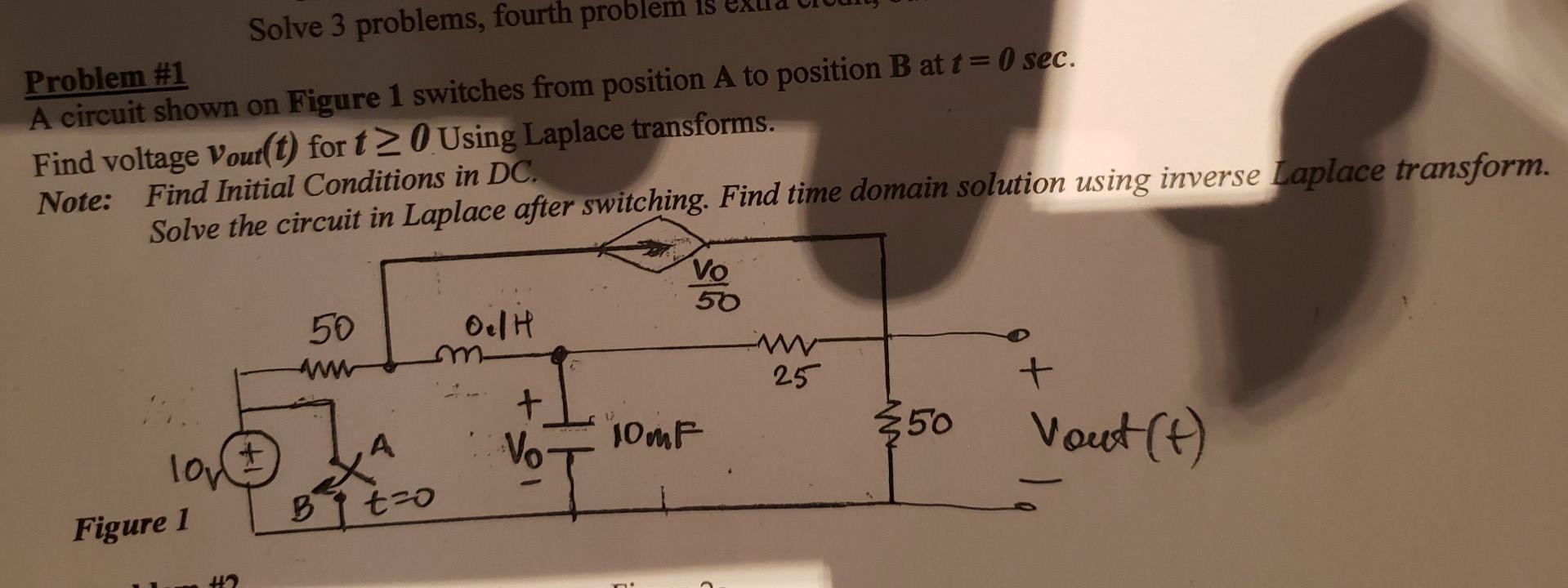 Solved find voltage vout(t) for t>0 using laplace | Chegg.com