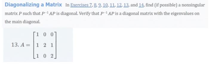 Solved Diagonalizing a Matrix In Exercises 7,8,10,11,12,13, | Chegg.com