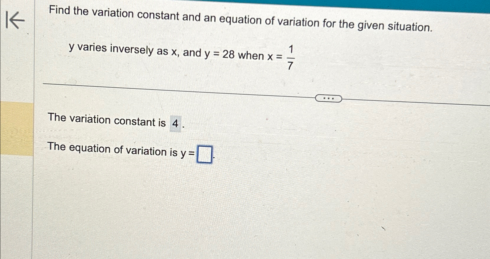 Solved Find the variation constant and an equation of | Chegg.com
