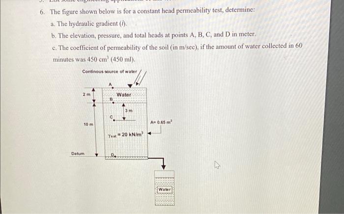 Solved a 6. The figure shown below is for a constant head | Chegg.com