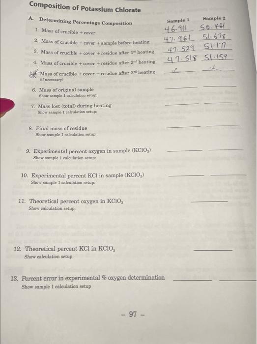Solved 8. Final mass of residue Show samplie 1 calculation | Chegg.com