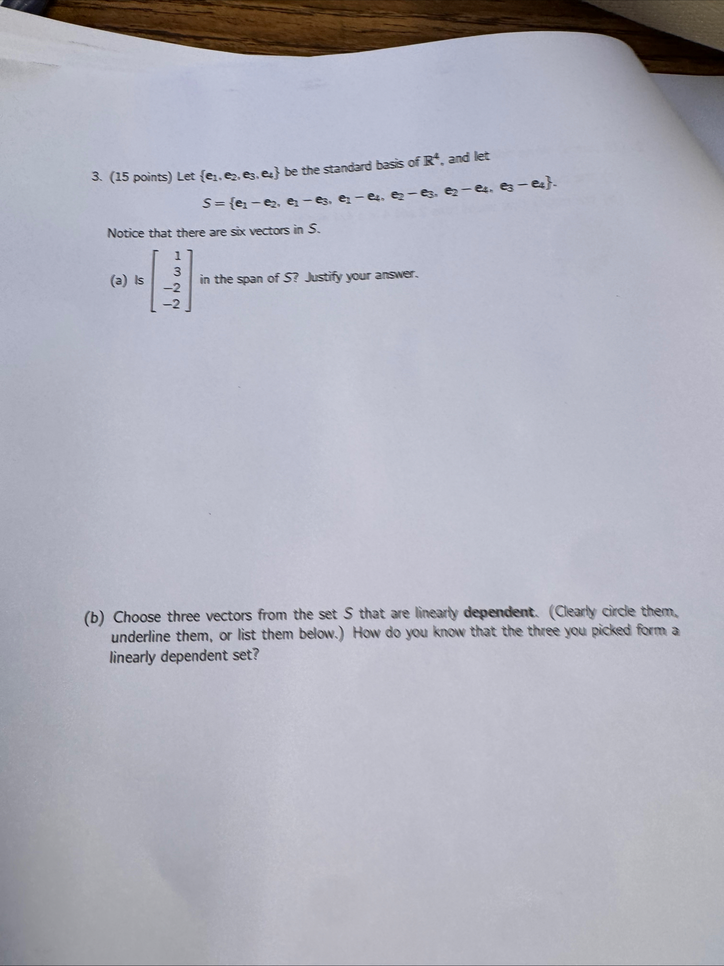 Solved (15 ﻿points) ﻿Let {e1,e2,e3,ek} ﻿be the standard | Chegg.com