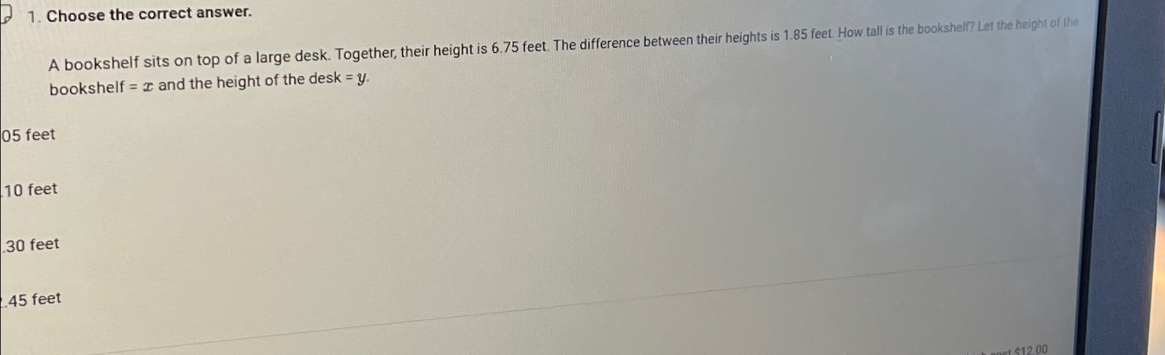 Choose the correct answer.\\nA bookshelf sits on top | Chegg.com
