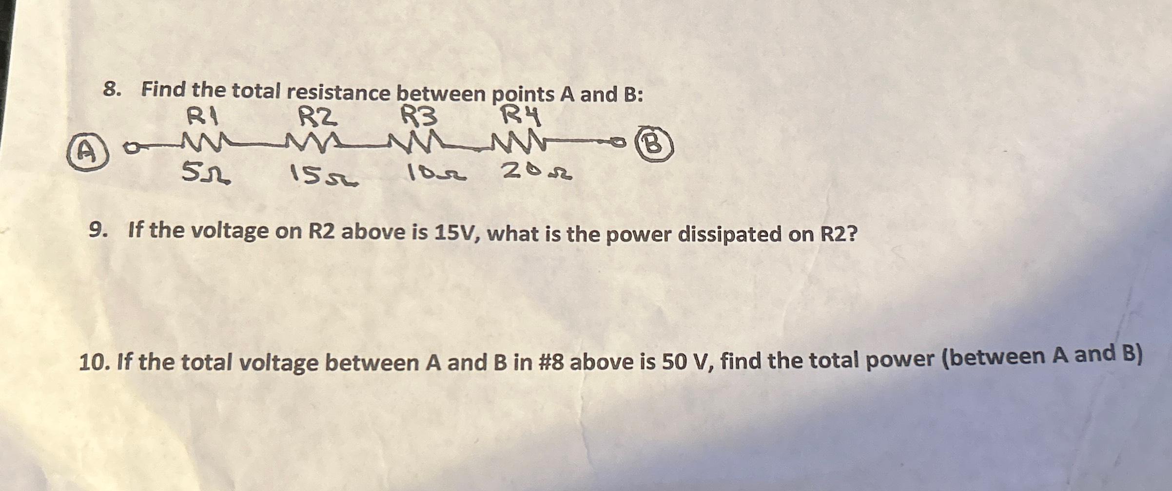 Solved Find the total resistance between points A and B | Chegg.com