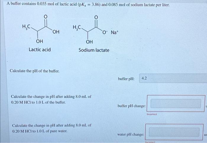 Solved A buffer contains 0.035 mol of lactic acid (pK, = | Chegg.com