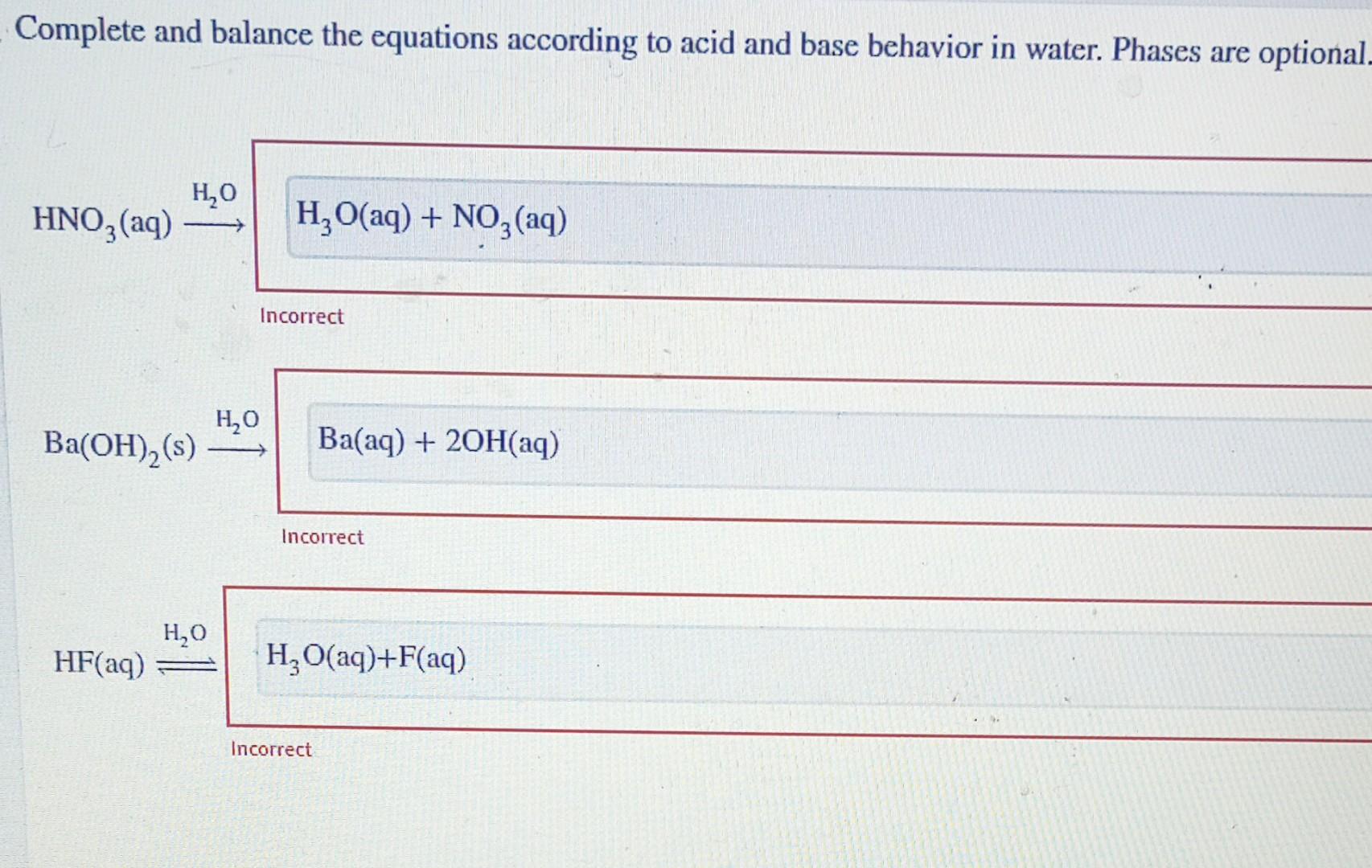 Solved Complete and balance the equations according to acid | Chegg.com