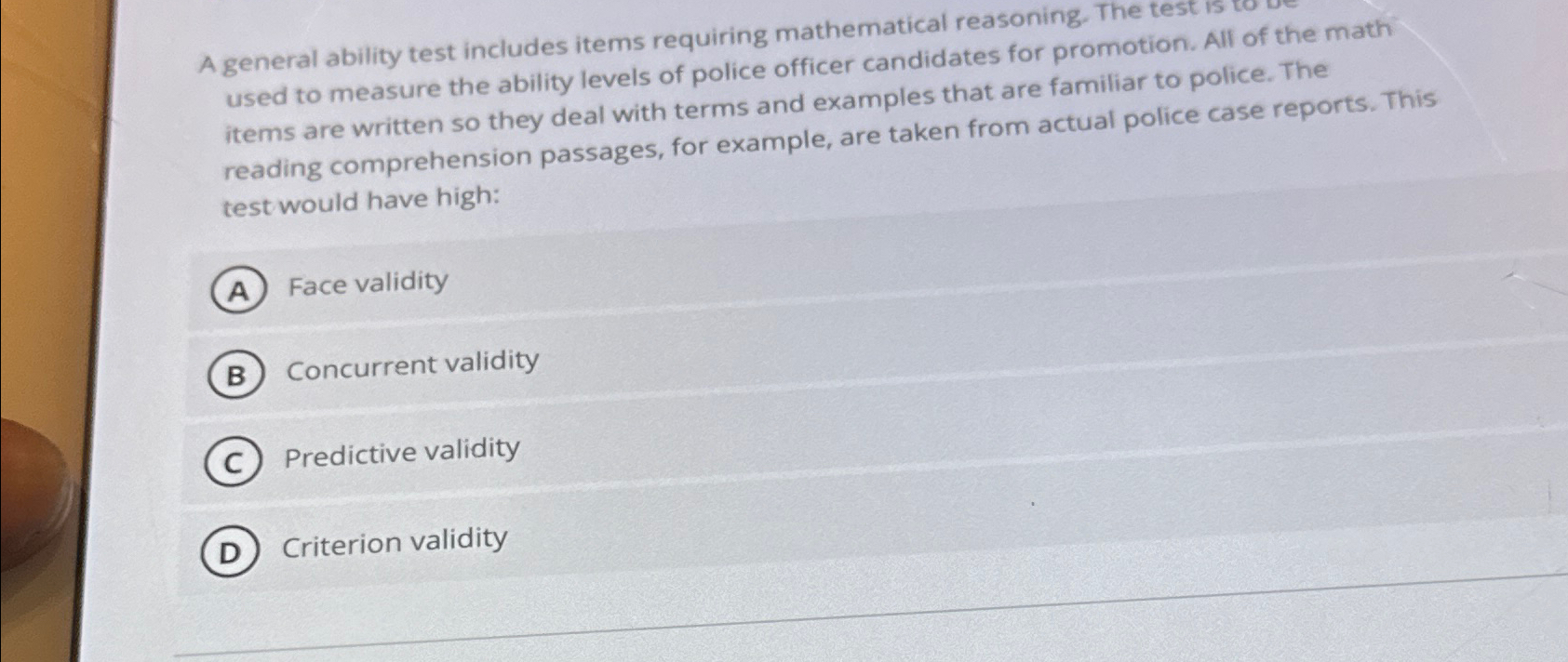Solved A general ability test includes items requiring | Chegg.com