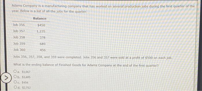 Solved Adams Company is a manufacturing company that has | Chegg.com