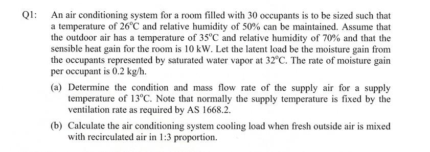 Solved An air conditioning system for a room filled with 30 | Chegg.com