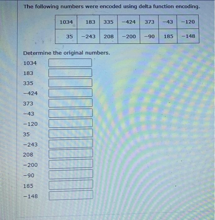 Solved The following numbers were encoded using delta | Chegg.com