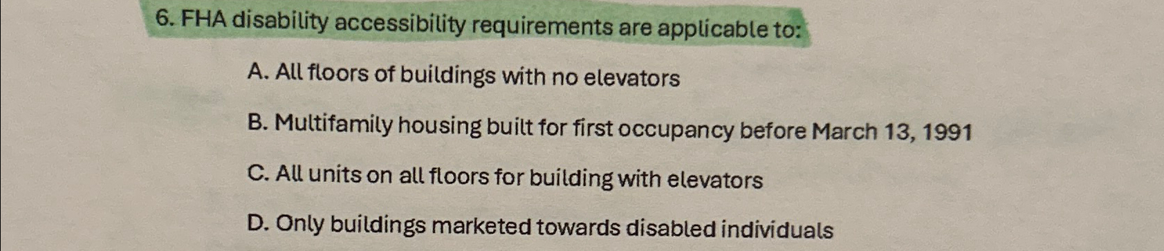 Solved FHA disability accessibility requirements are | Chegg.com