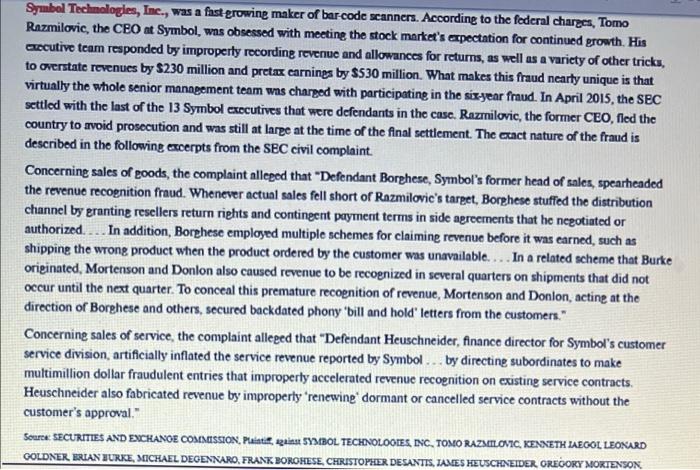 Symbol Technologies, Inc., was a fast growing maker | Chegg.com