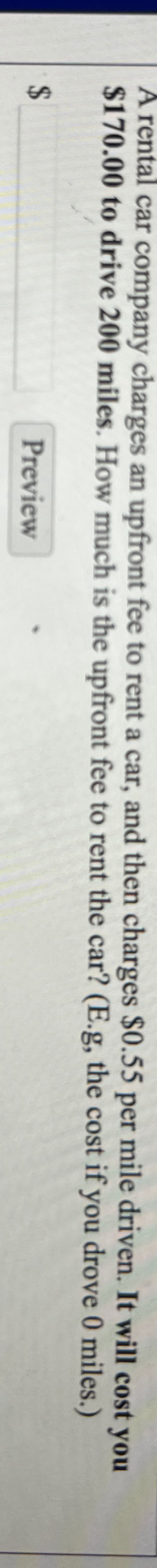 Solved A rental car company charges an upfront fee to rent a | Chegg.com