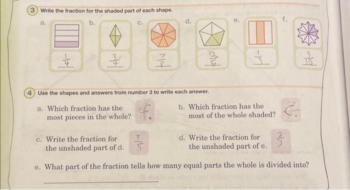 Solved 3) Write the fraction for the shaded part of each | Chegg.com
