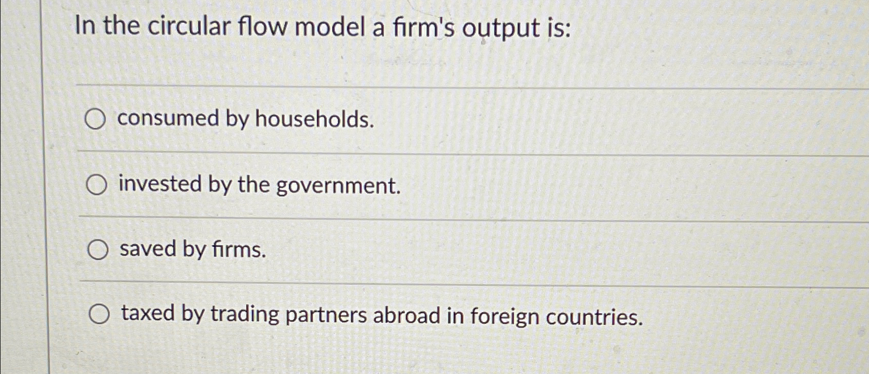 Solved In the circular flow model a firm's output | Chegg.com