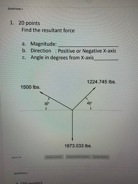 Solved QUESTION 1 1. 20 points Find the resultant force. a. | Chegg.com