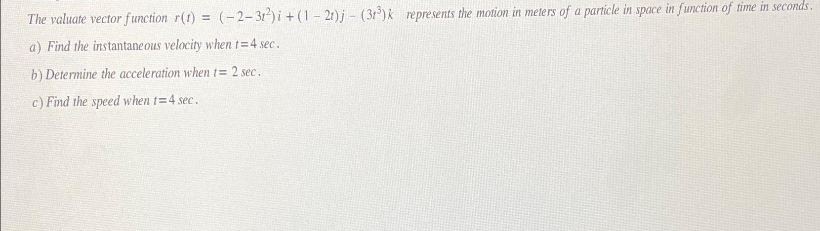 Solved The valuate vector function | Chegg.com