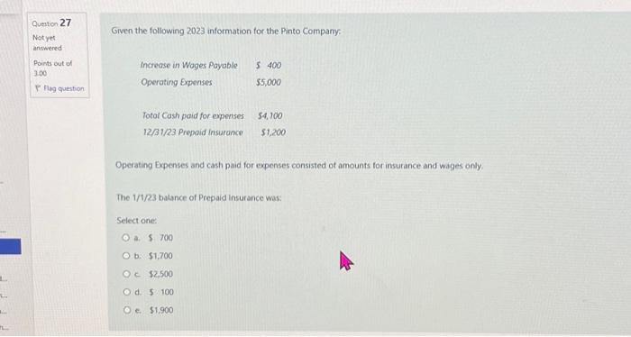 Solved Given the following 2023 information for the Pinto | Chegg.com