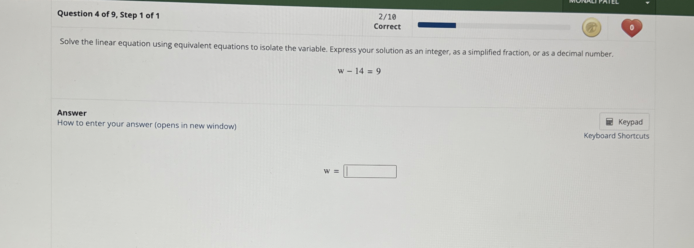 Solved Question 4 ﻿of 9 , ﻿Step 1 ﻿of 12/10CorrectSolve the | Chegg.com