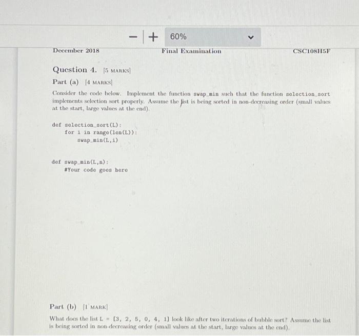 Solved Part (a) [4 мARKs] Consider the code below. Implement | Chegg.com