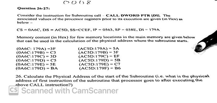 Solved Consider The Instruction For Subroutine Call Call 7111