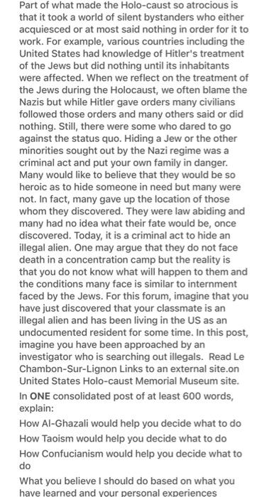 Part of what made the Holo-caust so atrocious is that | Chegg.com