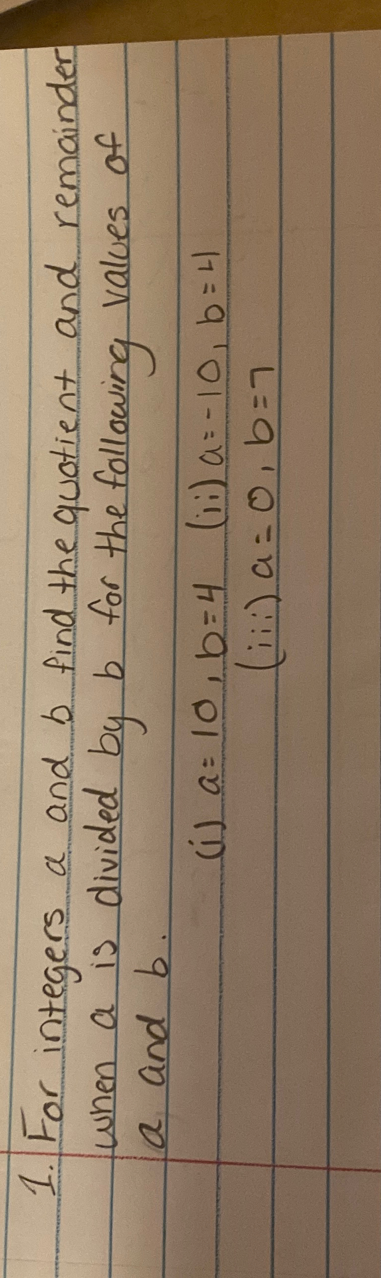 Solved For integers a and b ﻿find the quotient and remainder | Chegg.com