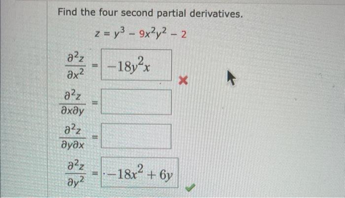 Solved Find the four second partial derivatives. | Chegg.com