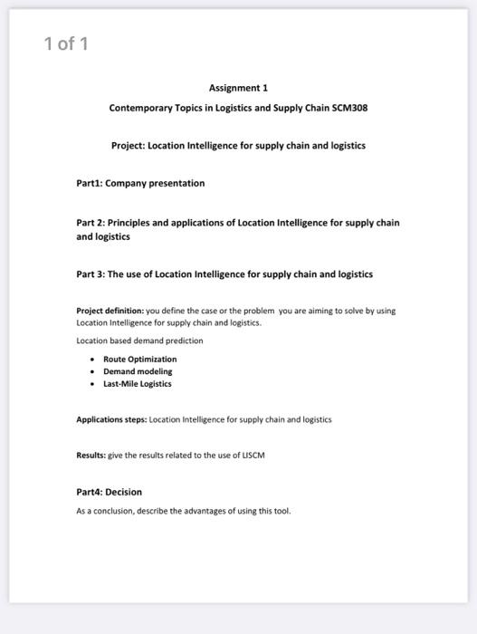 Solved 1 of 1 Assignment 1 Contemporary Topics in Logistics | Chegg.com