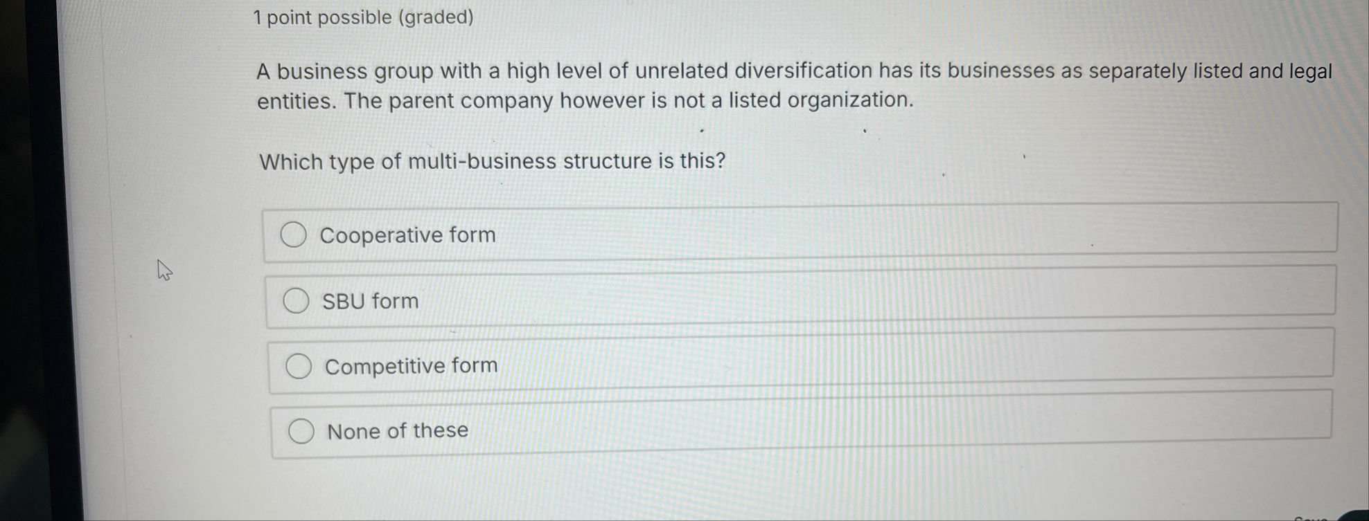 Solved 1 ﻿point possible (graded)A business group with a | Chegg.com