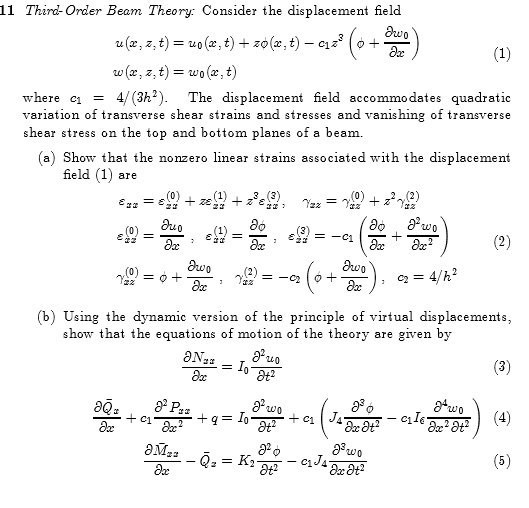 Third-Order Beam Theory: Consider the displacement | Chegg.com